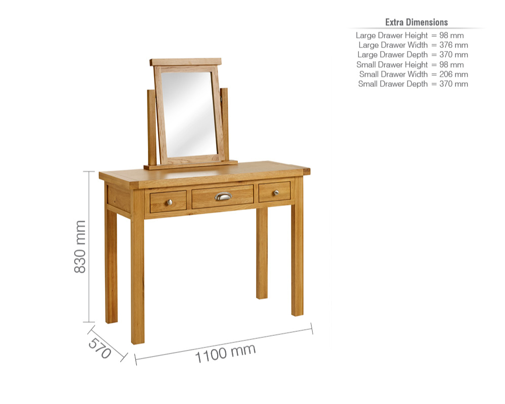 Solid Oak 3 Drawer Side - Dressing Table - Woburn