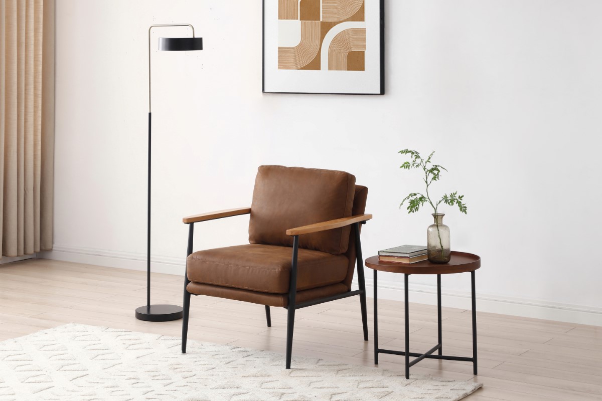 Brown Static Lounge Chair Sturdy Metal Base Bronx