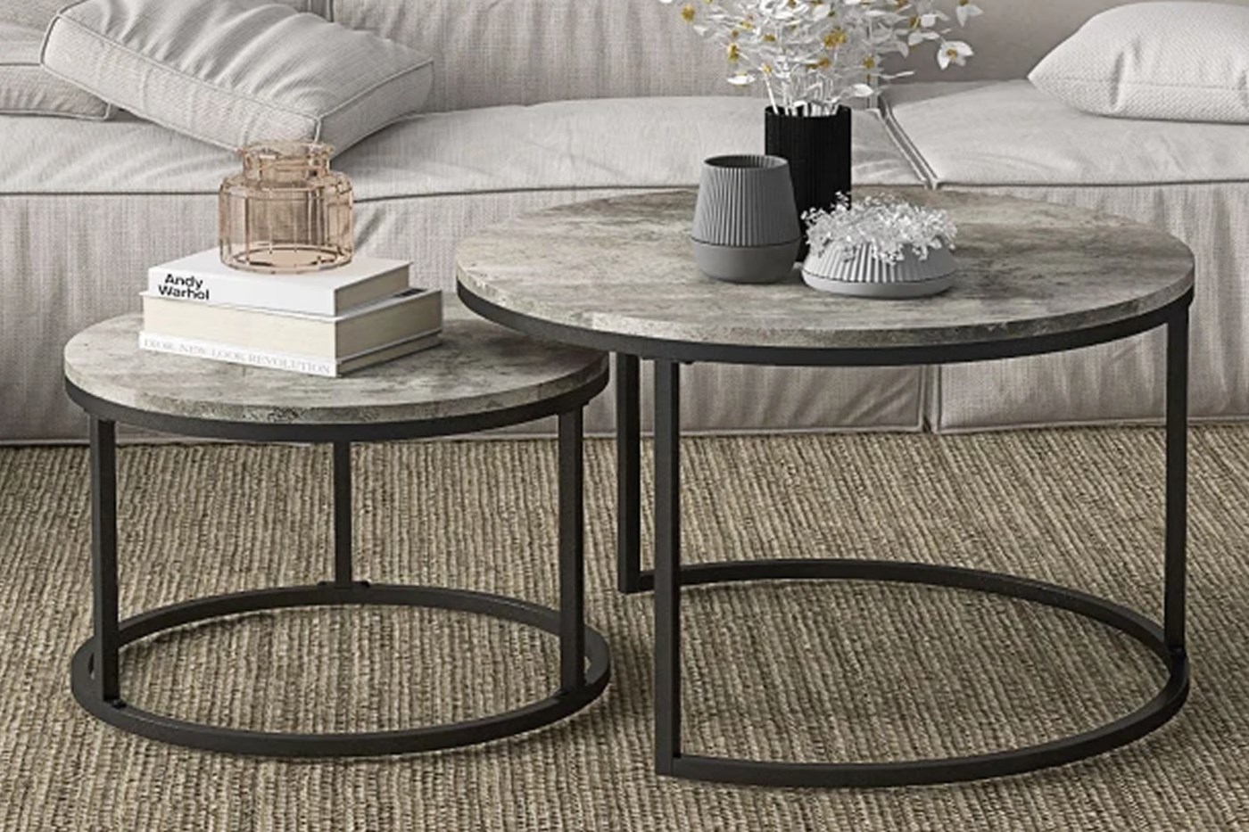Indio 2-Piece Round Wooden Stackable Coffee Table Set